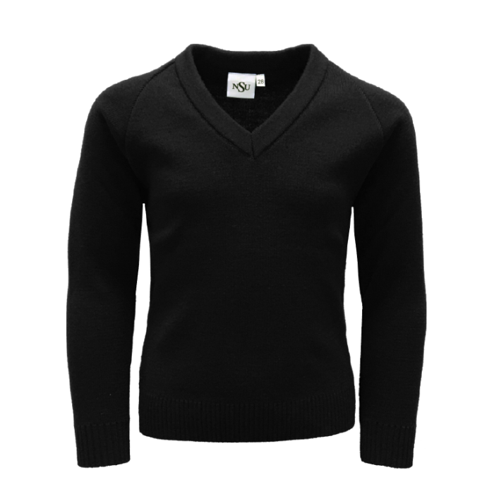 Plain Black Knitted V Neck Jumper